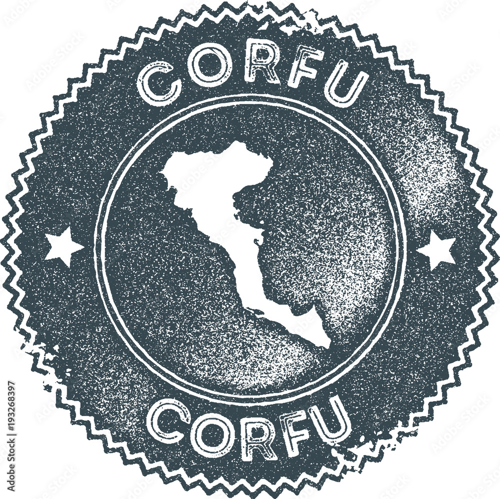 Corfu map vintage stamp. Retro style handmade label, badge or element ...