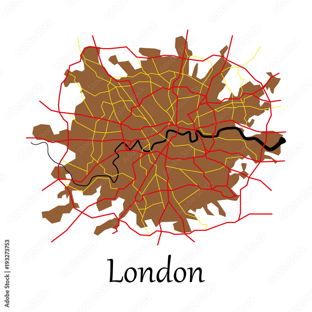 Flat color map of London, United Kingdom. City Plan of London. Vector ...