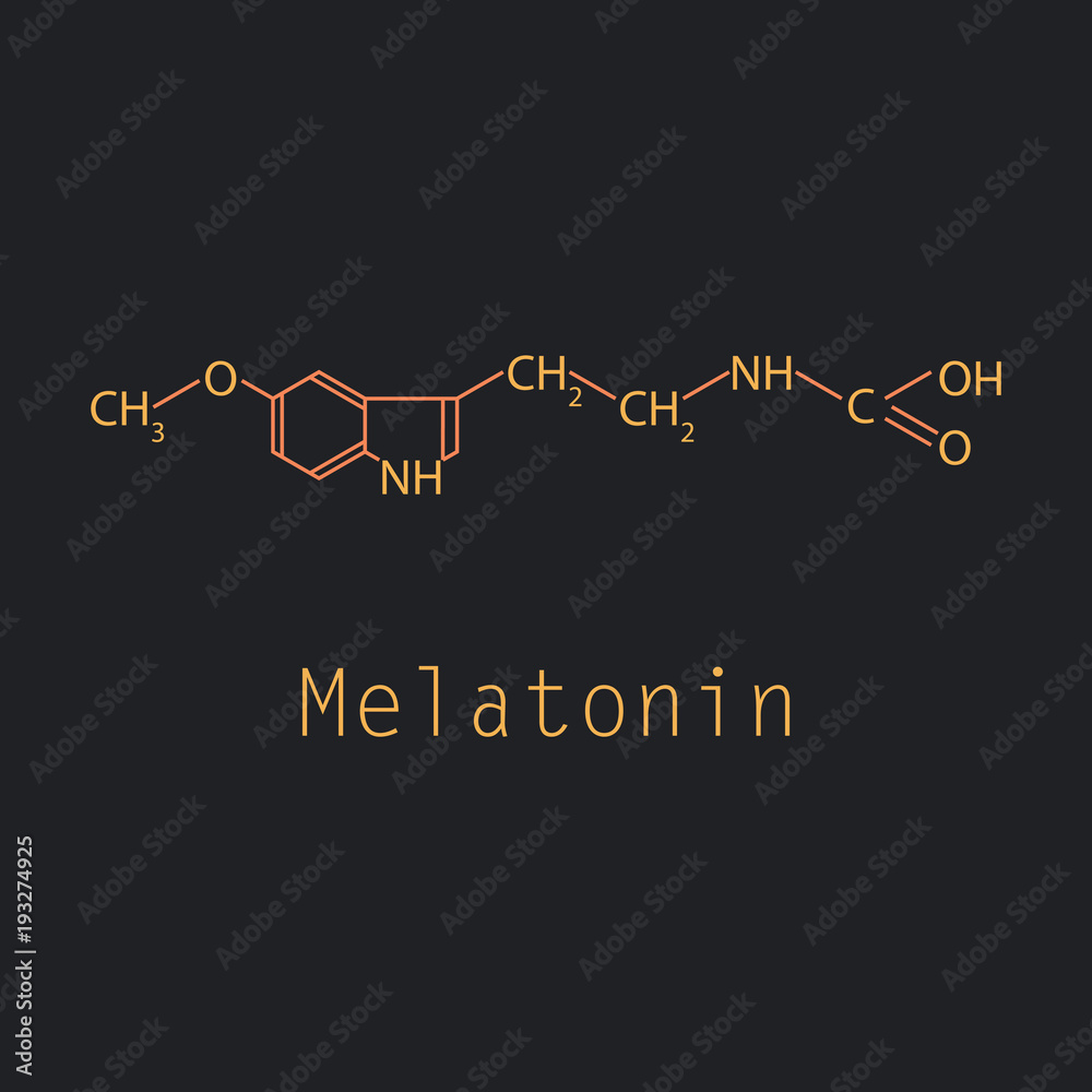Melatonin hormone molecule. In humans, it plays a role in circadian ...
