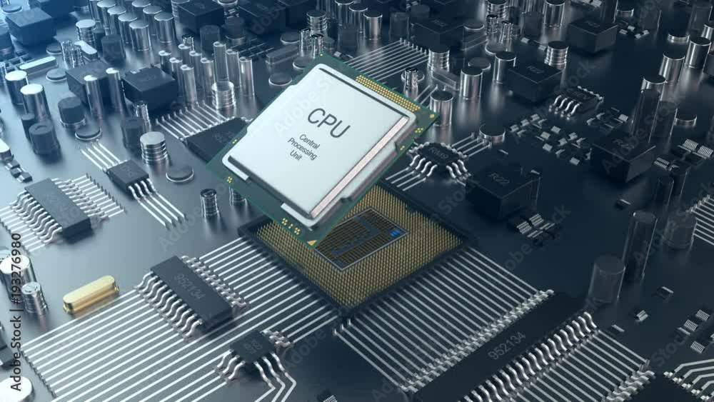 3D animation Circut board. Technology background. Central Computer ...