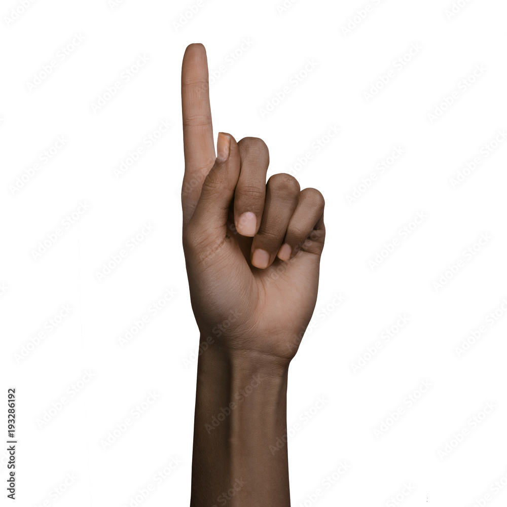 Isolated Empty open woman female hand in a position of number One on a ...