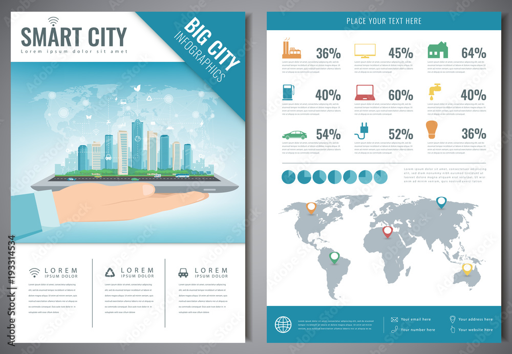 Smart city brochure with infographic elements. Template of magazine ...