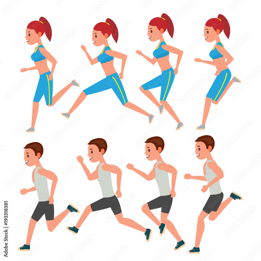 Male And Female Running Vector. Animation Frames Set. Sport Athlete ...
