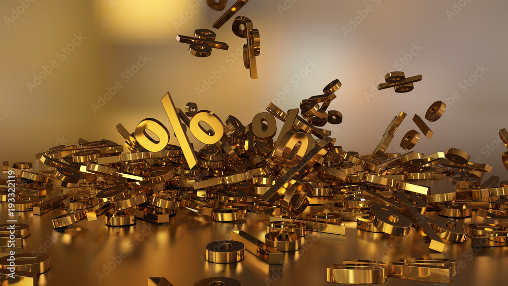 3D rendering of signs percent, falling into a heap. Volumetric signs ...