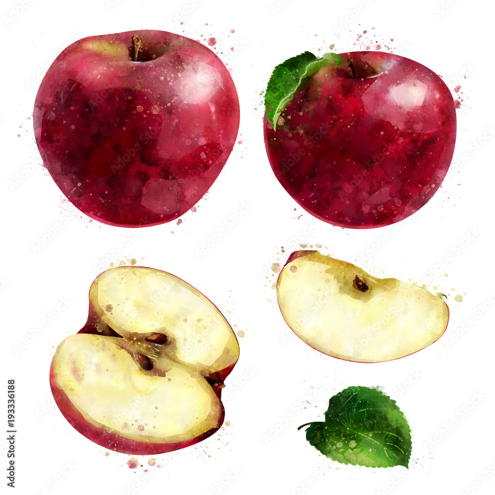 Red Apple on white background. Watercolor illustration Stock Photo ...