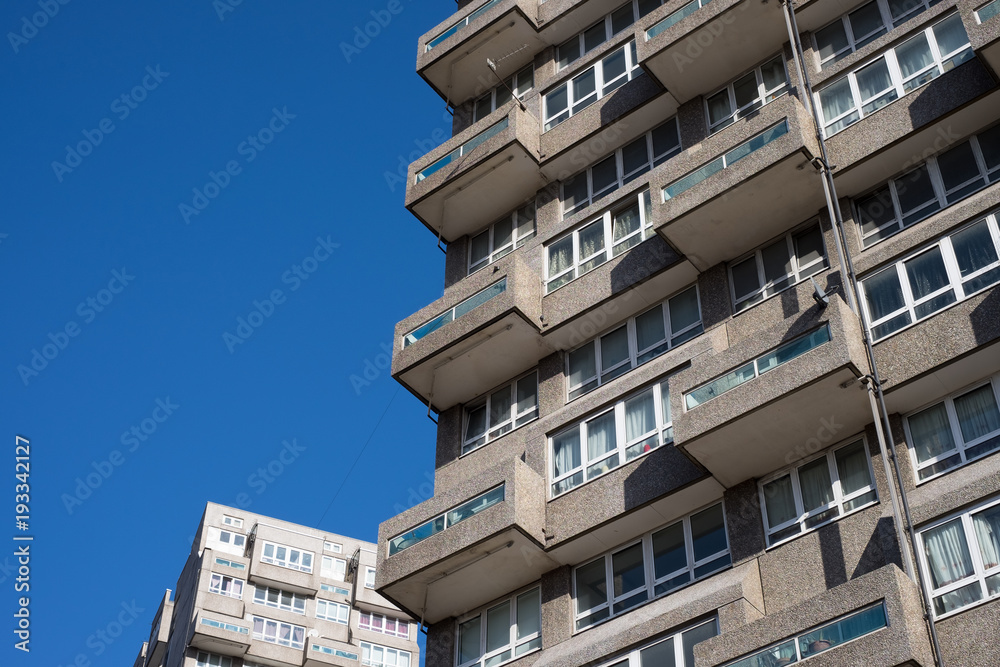 Council tower blocks of post war era manufactured from prefabricated ...