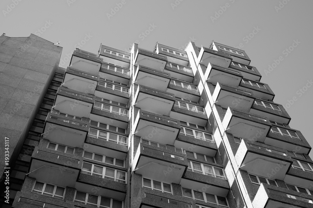 Council tower blocks of post war era manufactured from prefabricated ...