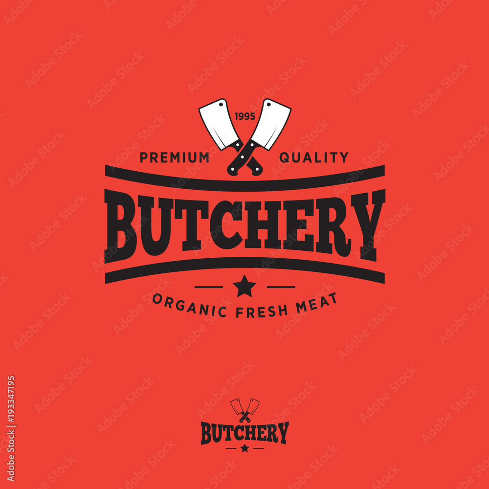 Butcher shop logo. Butchery store design element. Meat shop vector ...
