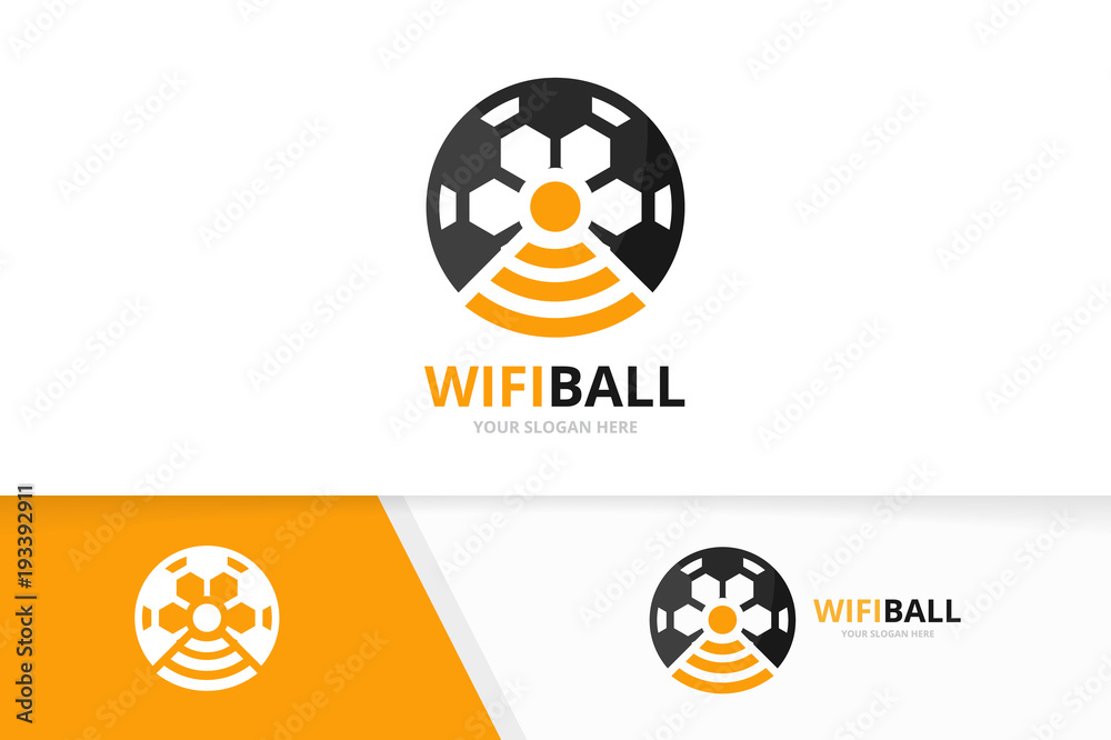 Vector soccer and wifi logo combination. Ball and signal symbol or icon ...
