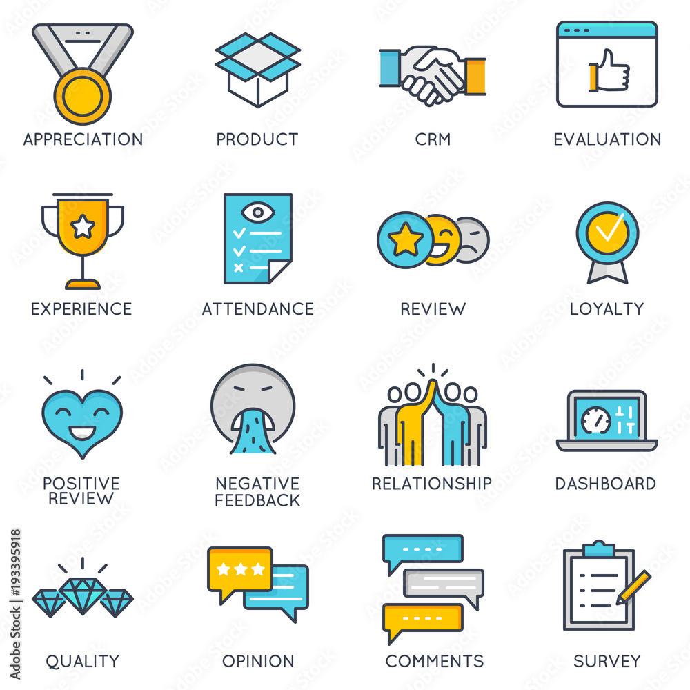 Vector flat linear icons related to to feedback, review and customer ...
