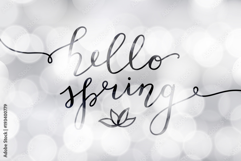 hello spring, vector lettering and flower, spring card with handwritten ...