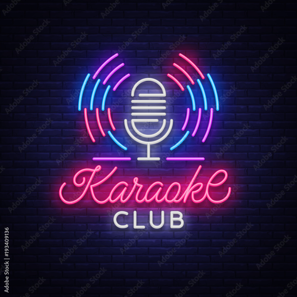Karaoke Club Logo in Neon Style. Neon sign, bright nightly neon ...