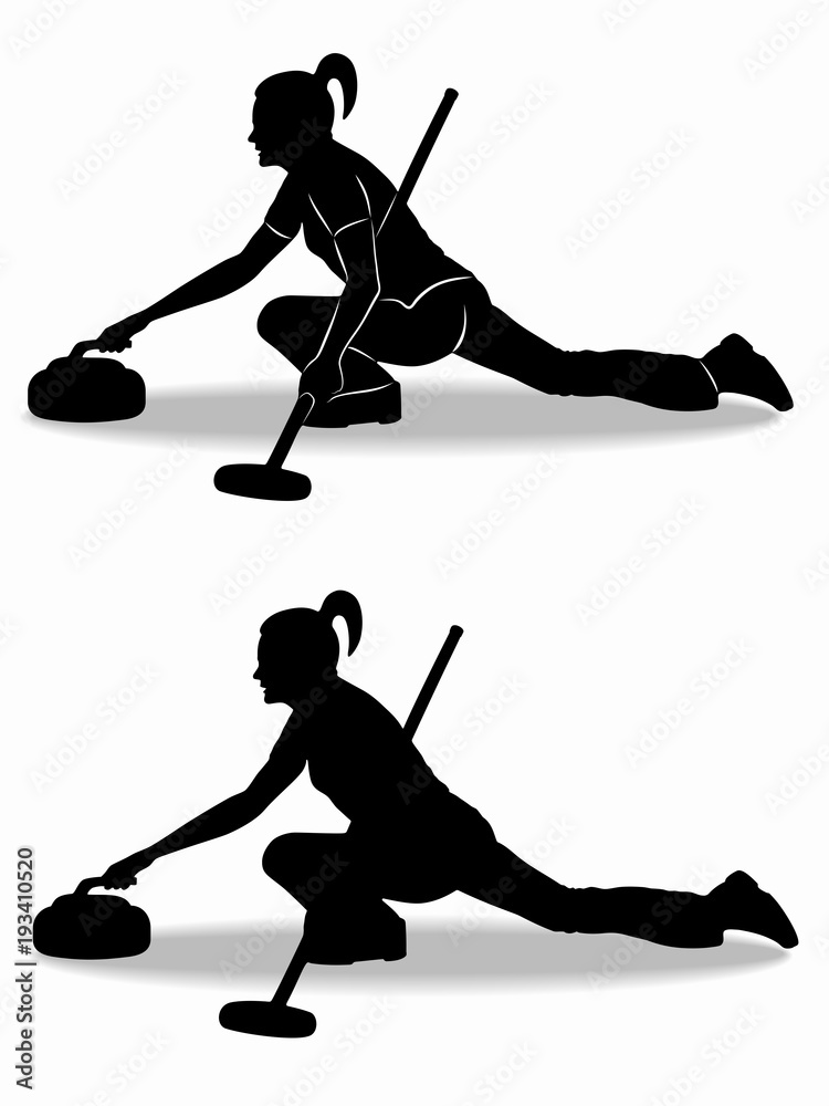 silhouette of figure curling player , vector draw Stock Vector | Adobe ...