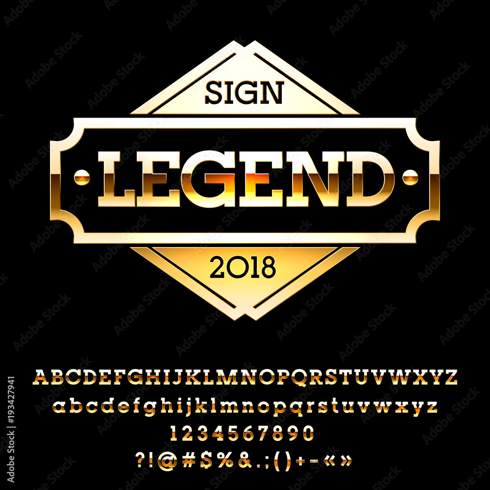 Vector rich shiny Golden Legend sign. Set of luxury Alphabet Letters ...