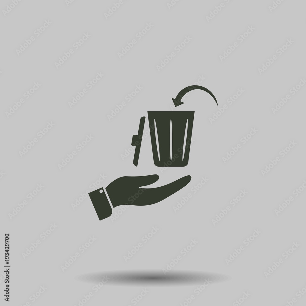Hand and trashcan icon. Hand and trashcan vector isolated on white ...