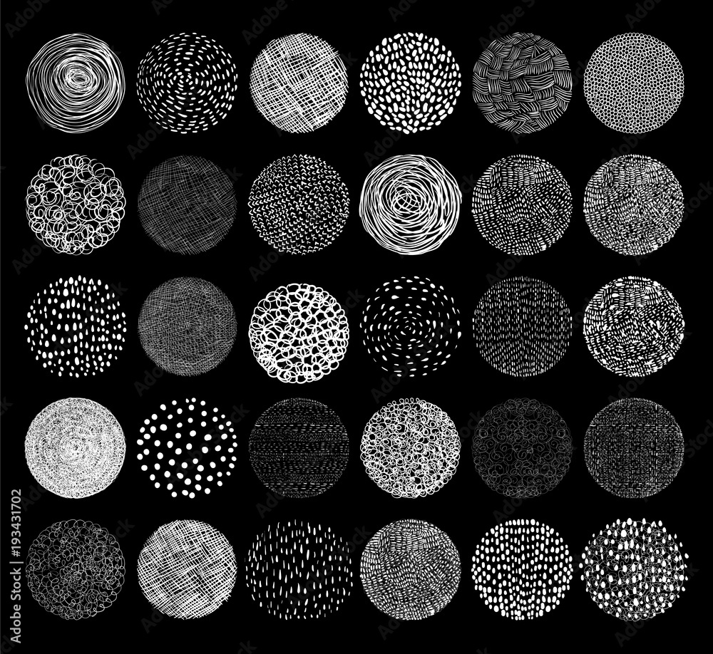Hand drawn vector chalkboard round textures. Doodle circles with lines ...