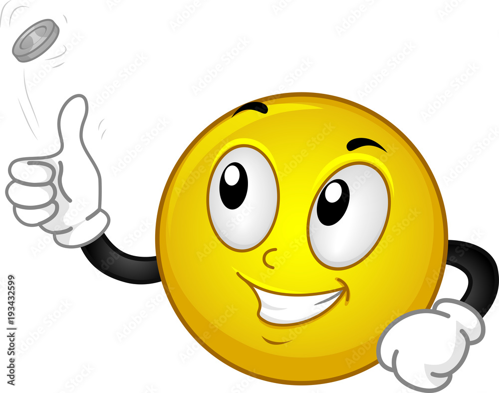 Mascot Smiley Flip Coin Illustration Stock Vector | Adobe Stock