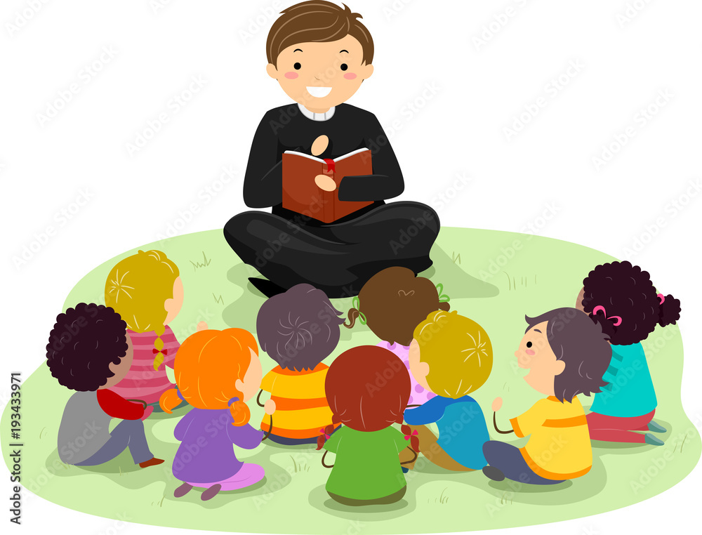 Man Priest Stickman Kids Read Book Illustration Stock Vector | Adobe Stock