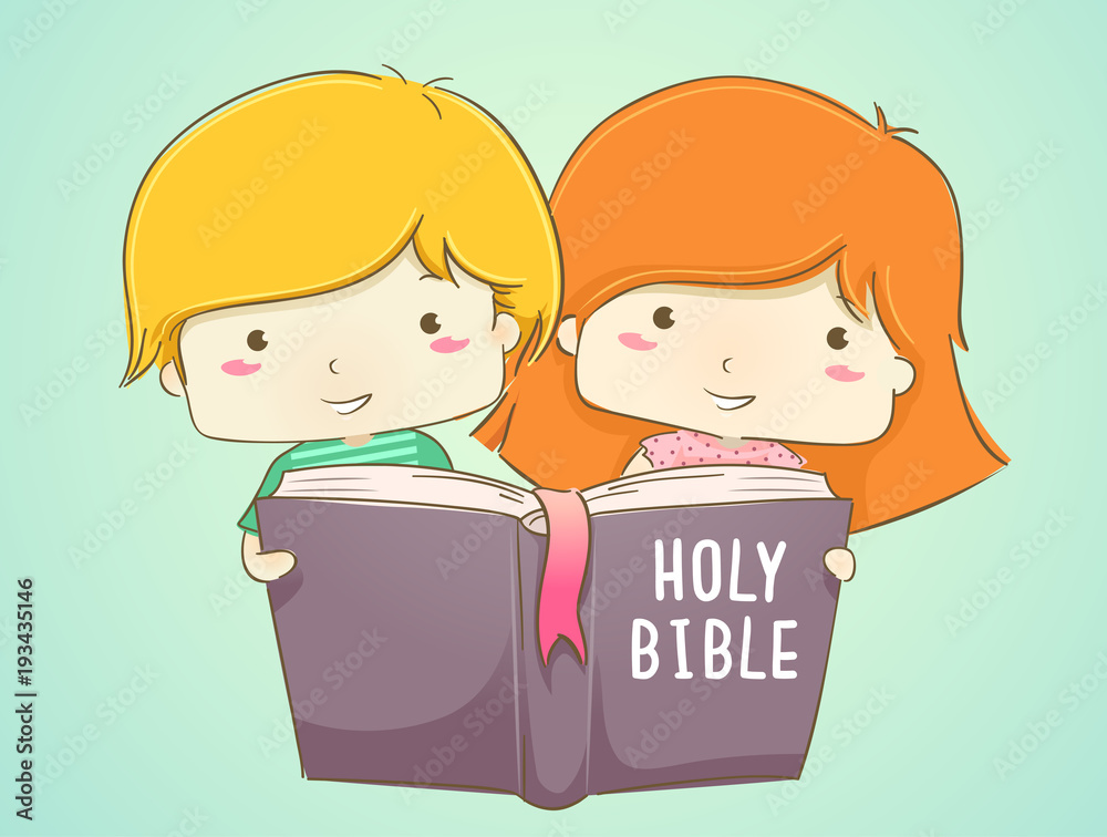 Kids Read Holy Bible Illustration Stock Vector | Adobe Stock