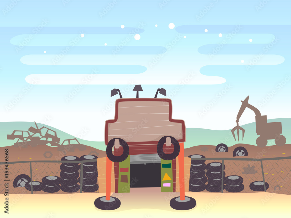 Junk Shop Yard Illustration Stock Vector | Adobe Stock