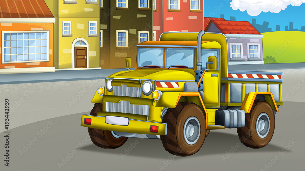 cartoon construction site car on the street in the city - illustration ...