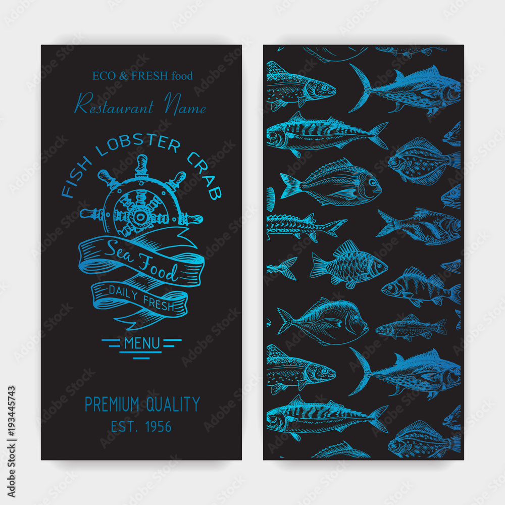 Vector illustration sketch - logo seafood. Restaurant menu. Stock ...