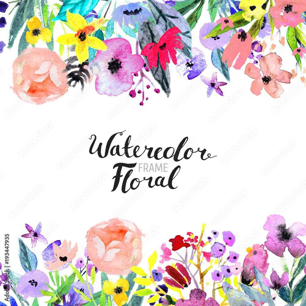Watercolor Floral Background. Hand painted border of flowers. Good for ...