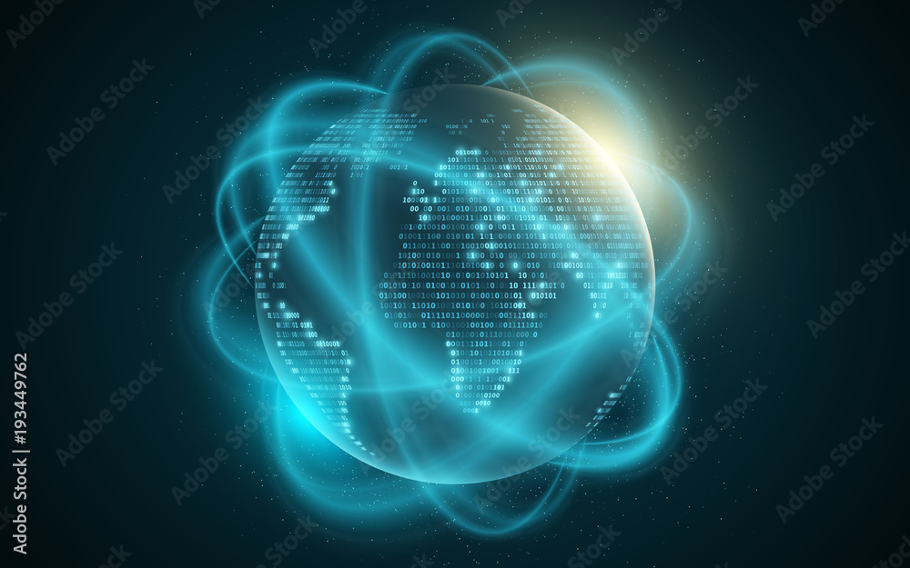 World map from binary code. Abstract planet earth. Blurred lines move. Futuristic background ...