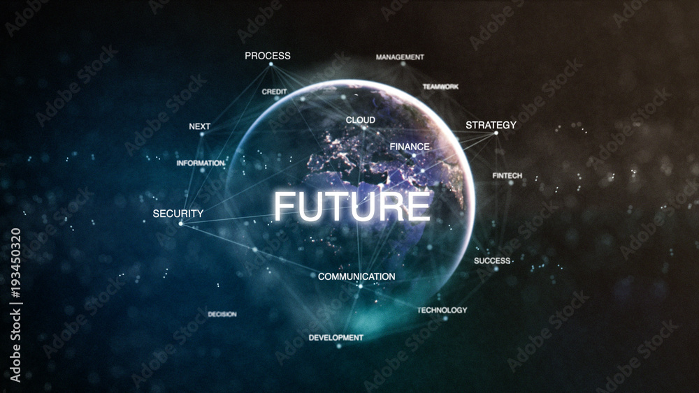 Technology earth from space word set with future in focus. Futuristic ...
