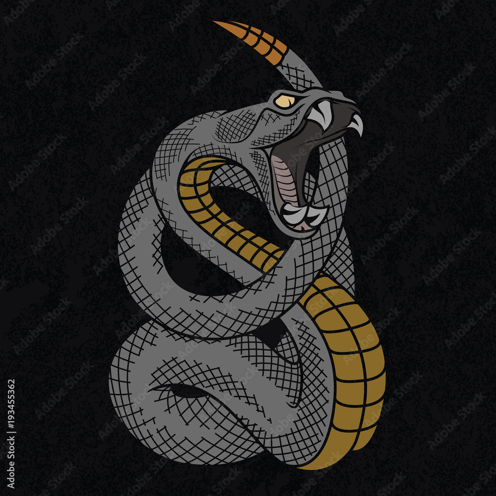 Viper snake. Colorful vector illustration in ink technique on black ...