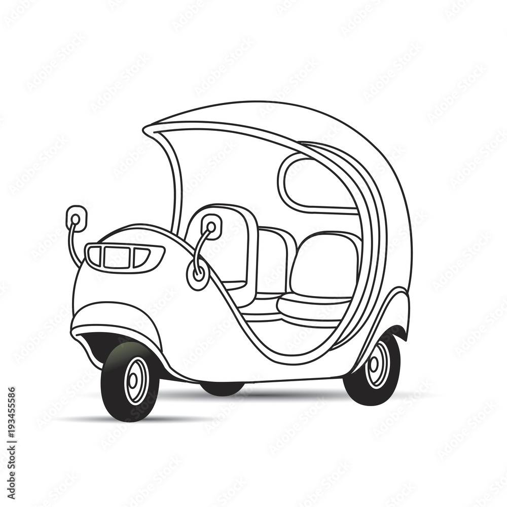 black outline three wheeler vector cartoon Stock Vector | Adobe Stock