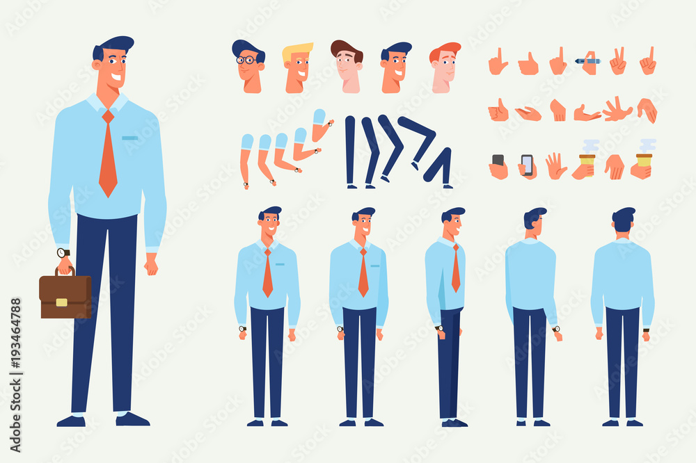 Front, side, back view animated character. Manager character creation ...