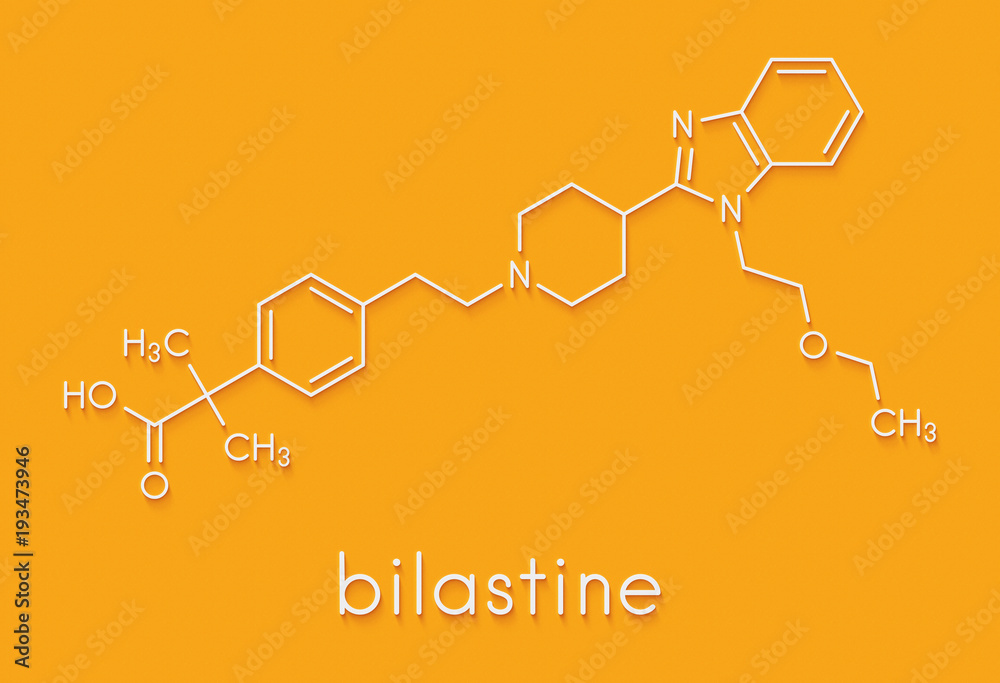 Bilastine antihistamine drug molecule. Skeletal formula. Stock ...