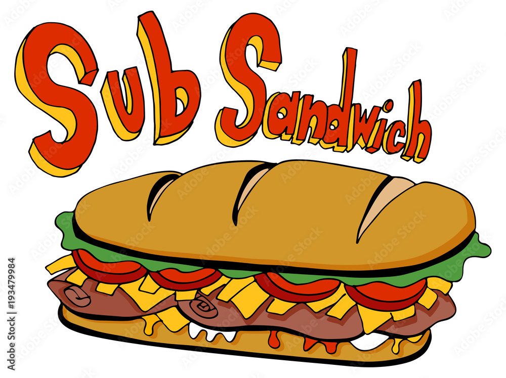 Cold Cut Sub Sandwich Drawing Foot Long Stock Vector | Adobe Stock