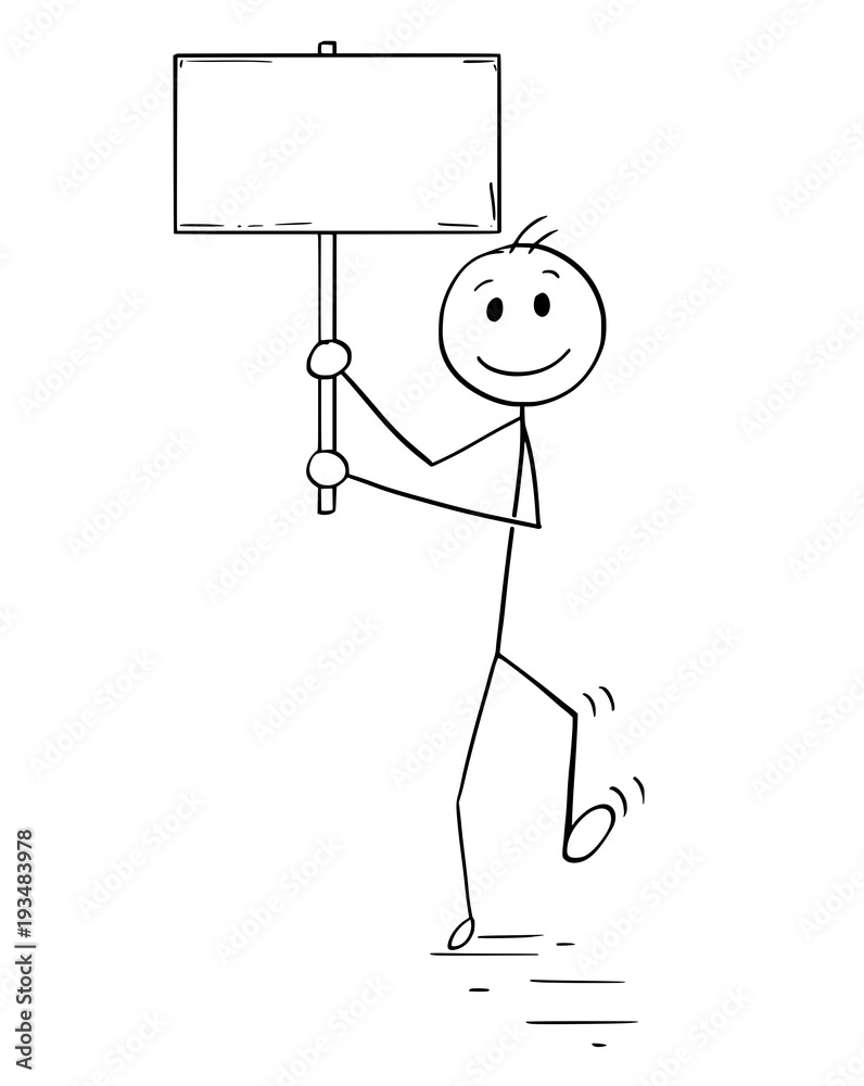Cartoon stick man drawing conceptual illustration of protester or ...