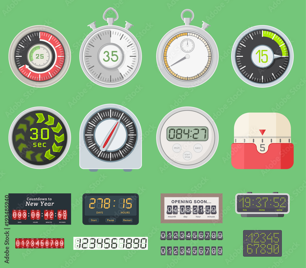 Timer vector clocks watch symbol hour stopwatch illustration. Kitchen ...