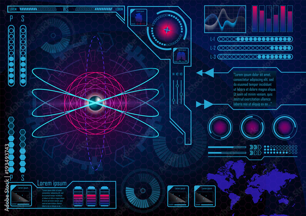 Vektorová grafika „Futuristic radar atom user interface. HUD ...