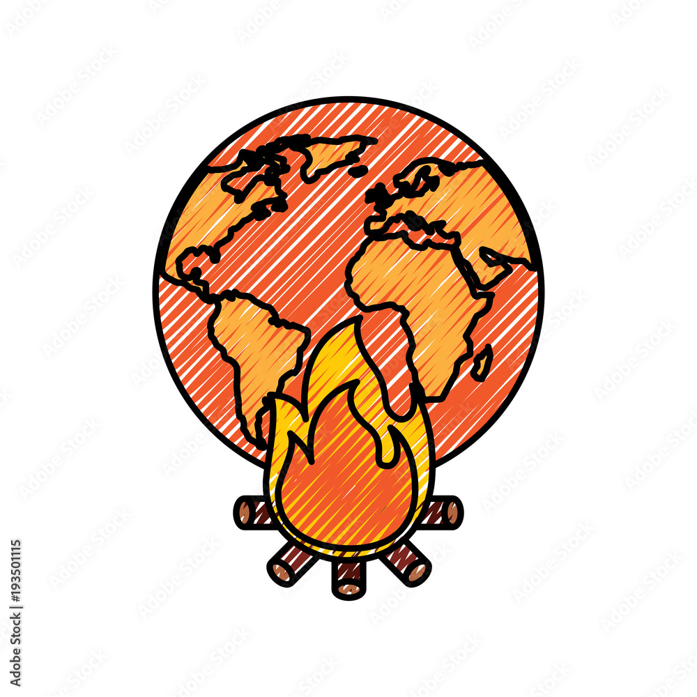 earth world globe with fire burning for climate change disasters vector ...