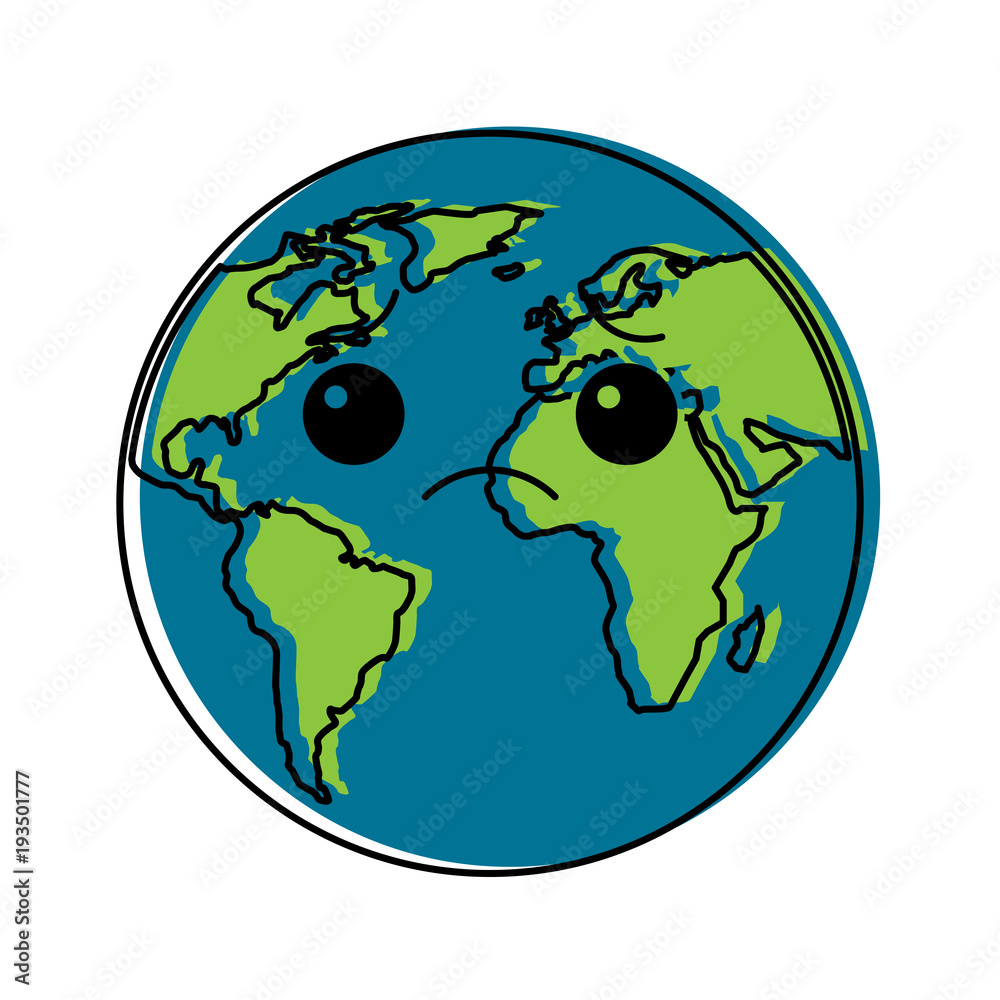 cartoon earth globe planet sad character vector illustration Stock ...