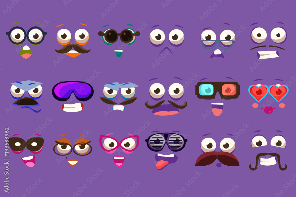 Funny faces se with different emotions vector Illustrations, smiles ...