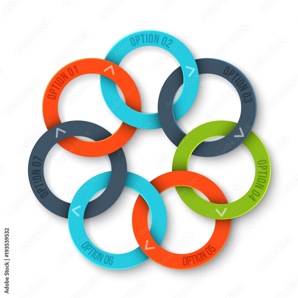 Business data visualization. Abstract rings of cycle diagram with 7 ...