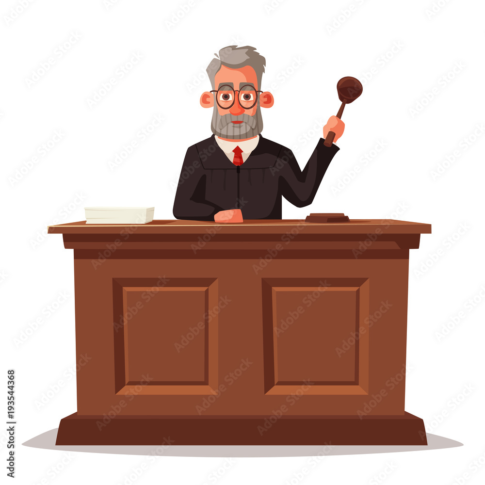 Judge character with hammer. Cartoon vector illustration Stock Vector ...