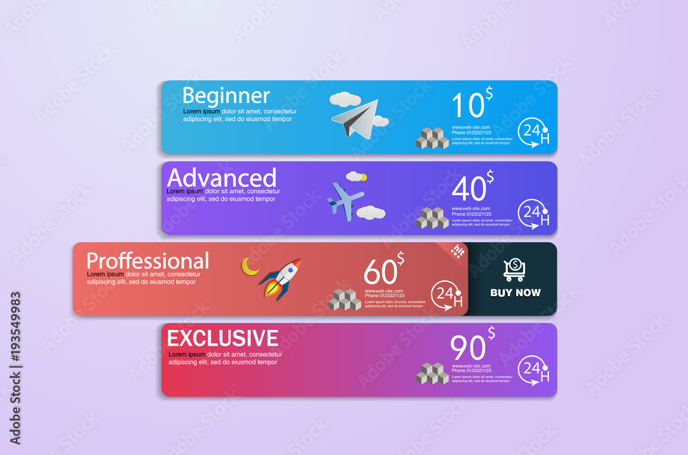 Price list set, Tariff plan, Pricing table for business. Clean modern ...