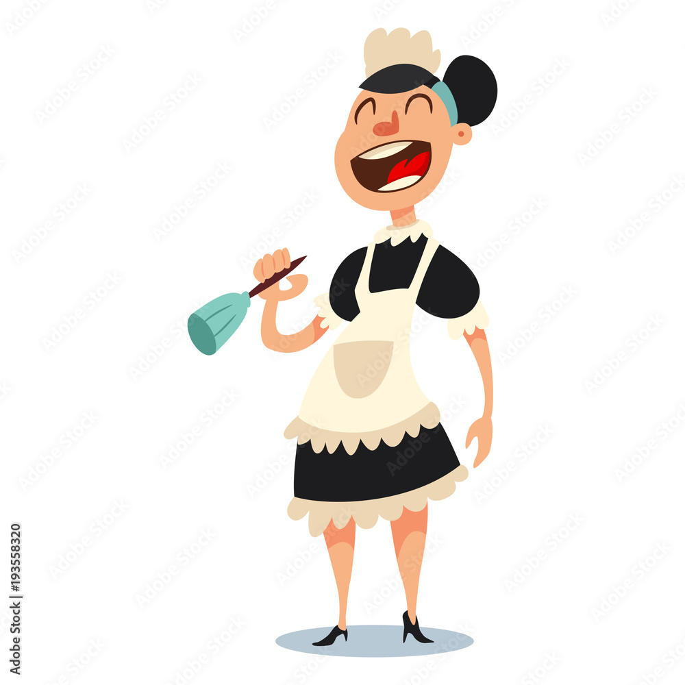 Cute maid cartoon character. Woman chambermaid in traditional uniform ...