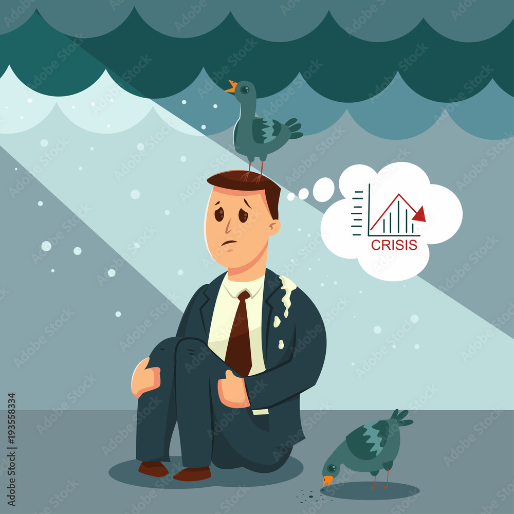 Depressed man character. Vector cartoon illustration of a sad ...