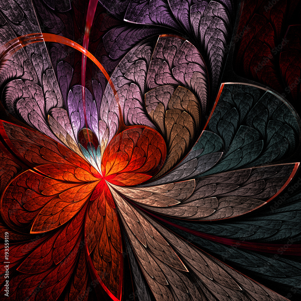 Asymmetrical fractal flower in stained-glass window style. You can use ...