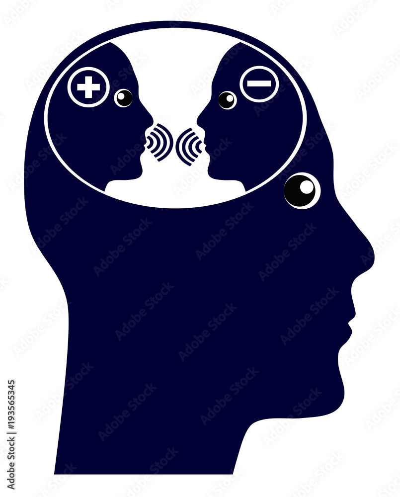 Self talk or inner voice. The internal chatter in the brain with ...