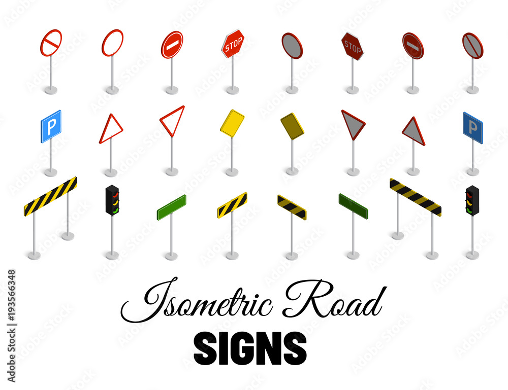 Set of isometric road signs isolated on white background. Vector Stock ...