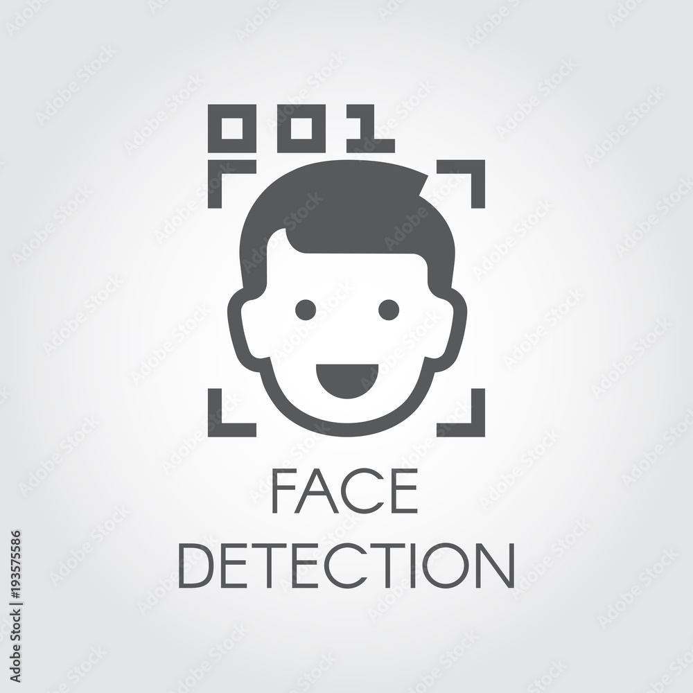 Face detection flat icon. Facial biometric recognition. Men head, frame ...