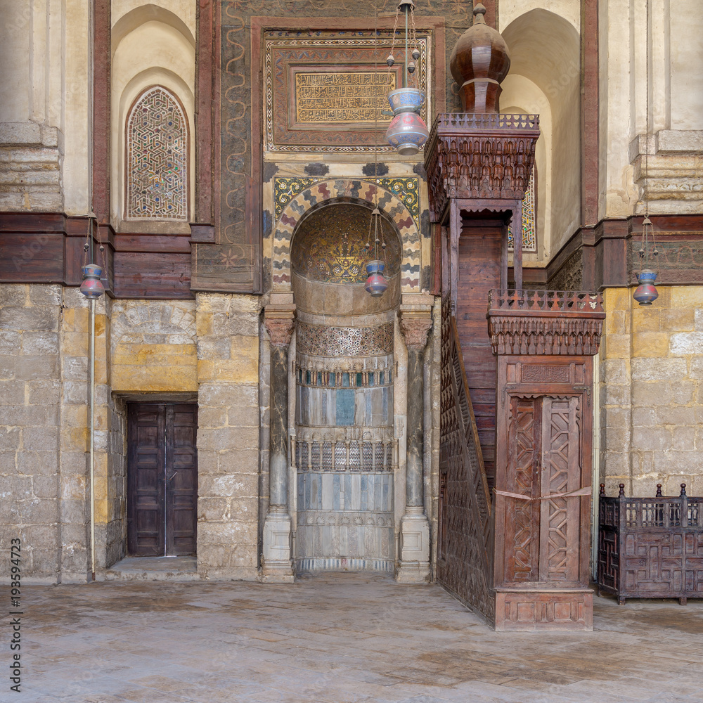 Niche (Mihrab) and pulpit (Minbar) of Mosque of Sultan Qalawun, Moez ...